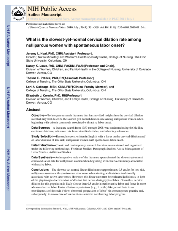 (PDF) What is the Slowest-Yet-Normal Cervical Dilation Rate Among ...