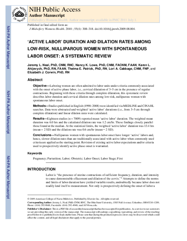 (PDF) “Active Labor” Duration and Dilation Rates Among Low‐Risk ...