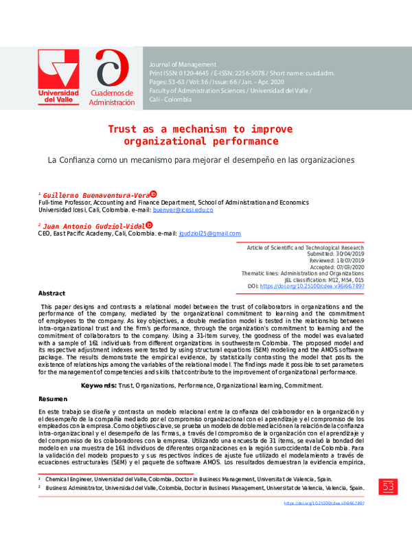 (PDF) Trust as a mechanism to improve organizational performance