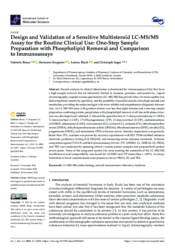 Pdf Design And Validation Of A Sensitive Multisteroid Lc Msms Assay For The Routine Clinical