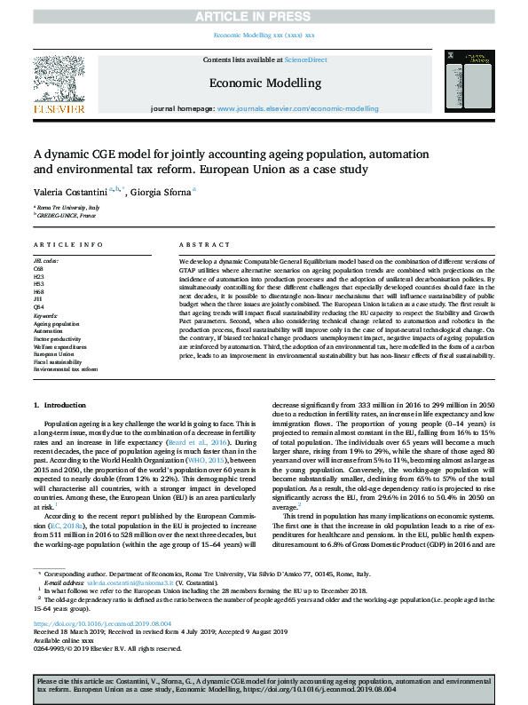 (PDF) A dynamic CGE model for jointly accounting ageing population ...