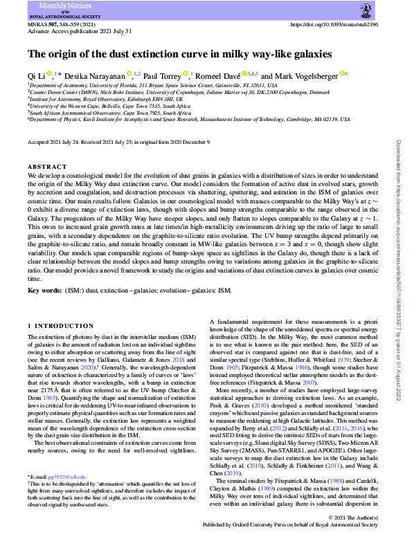 (PDF) The origin of the dust extinction curve in milky way-like galaxies