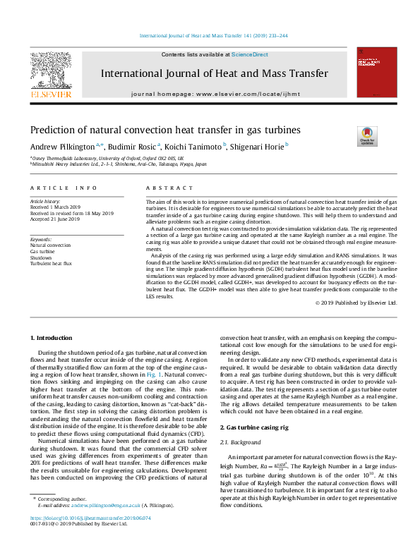 Pdf Prediction Of Natural Convection Heat Transfer In Gas Turbines