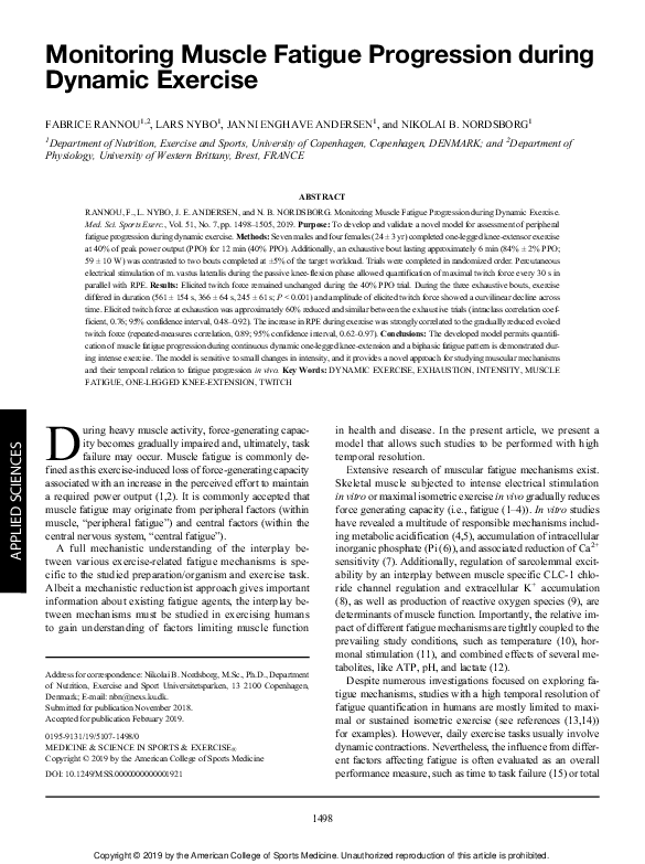 (PDF) Monitoring Muscle Fatigue Progression during Dynamic Exercise