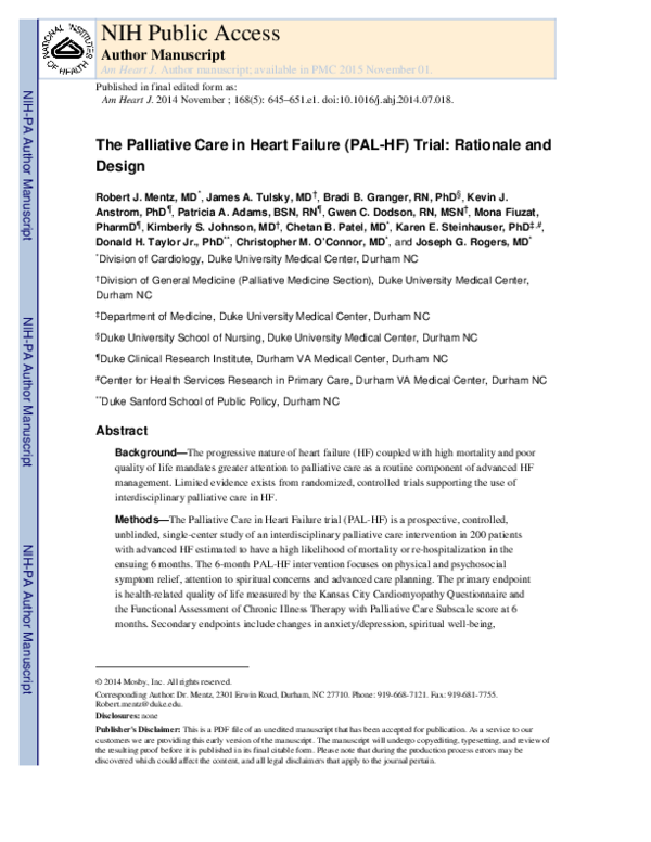 (PDF) The palliative care in heart failure trial: rationale and design