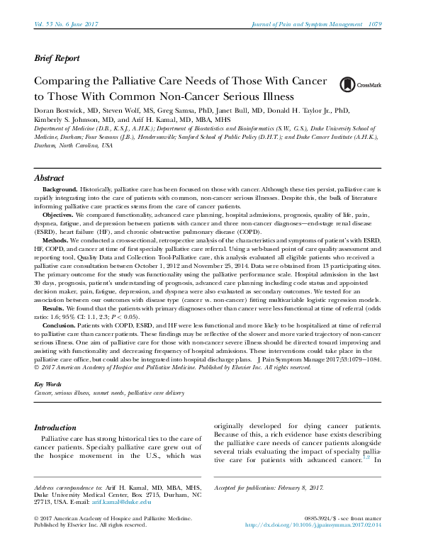(PDF) Comparing the palliative care needs of those with cancer to those ...