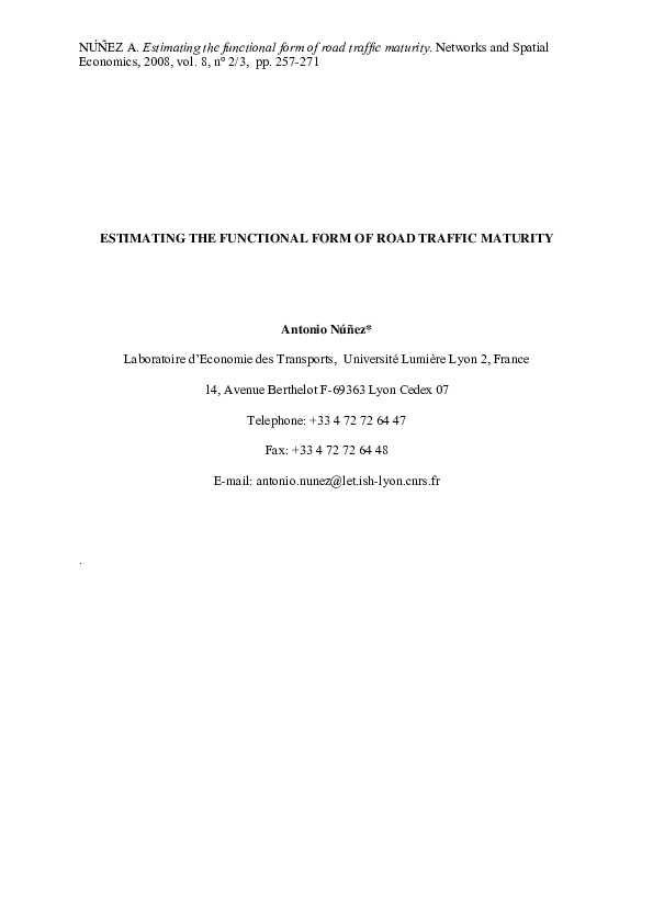 (PDF) Estimating the Functional Form of Road Traffic Maturity