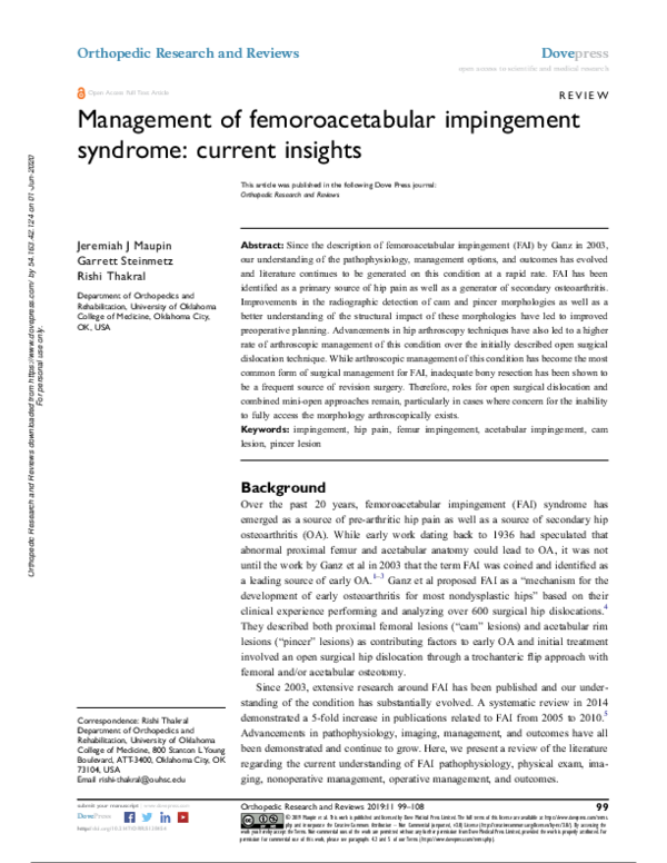 (PDF) Management of femoroacetabular impingement syndrome: current insights