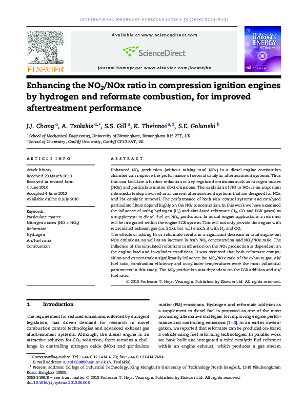 (PDF) Enhancing the NO2/NOx ratio in compression ignition engines by ...