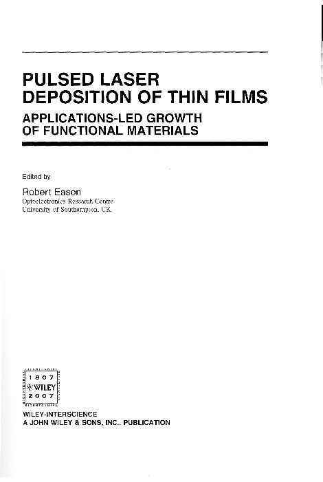 (PDF) Pulsed Laser Deposition of Thin Films