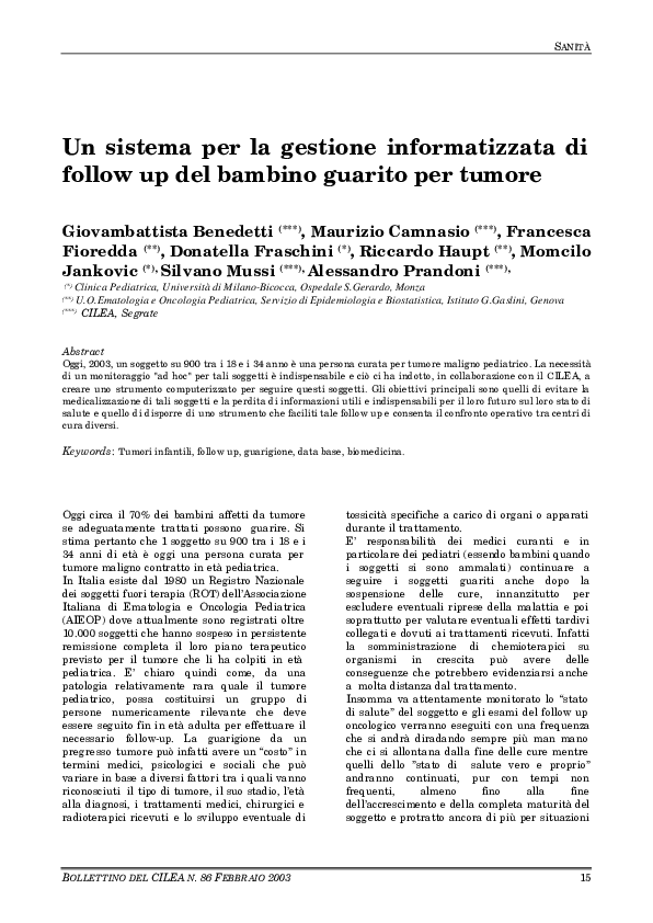 (PDF) Un sistema per la gestione informatizzata di follow up del ...