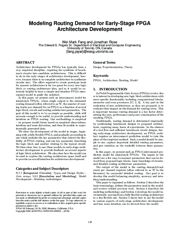(PDF) Modeling routing demand for early-stage FPGA architecture development