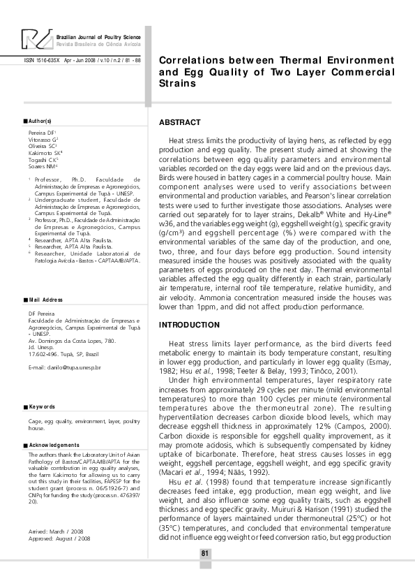 (PDF) Correlations between thermal environment and egg quality of two layer commercial strains