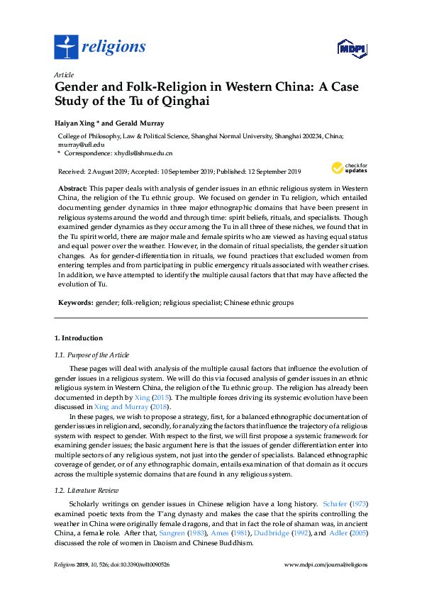 (PDF) Gender and Folk-Religion in Western China: A Case Study of the Tu ...