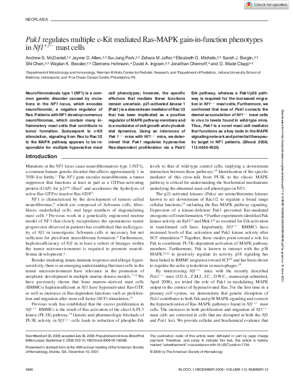 (PDF) Pak1 regulates multiple c-Kit mediated Ras-MAPK gain-in-function ...