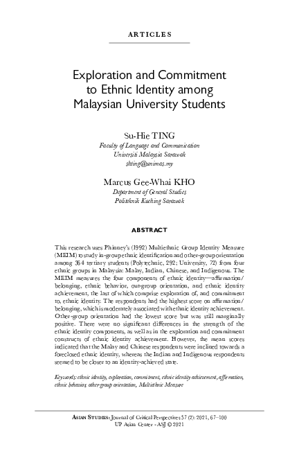 (PDF) Exploration and Commitment to Ethnic Identity among Malaysian ...