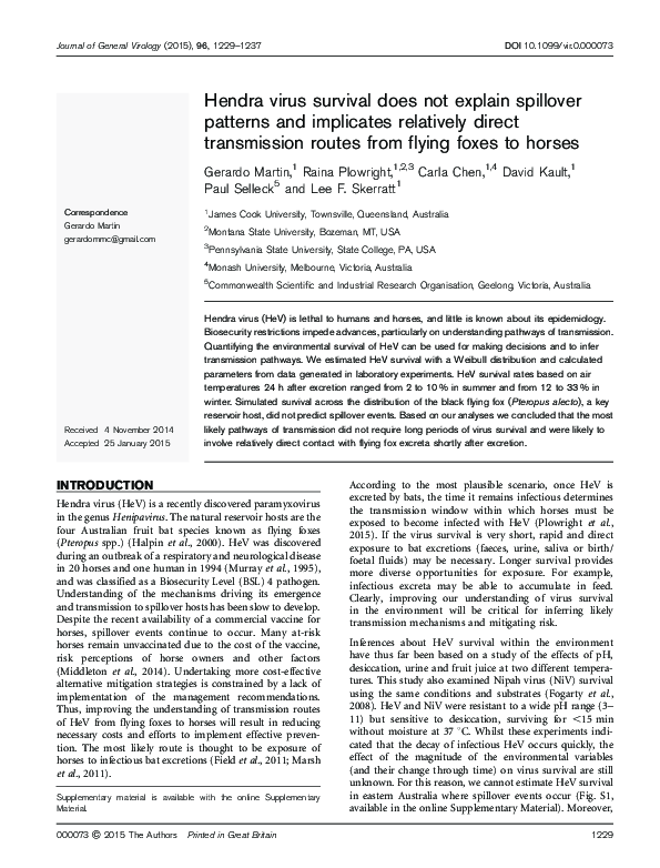 (PDF) Hendra Virus Transmission: Direct Routes Revealed
