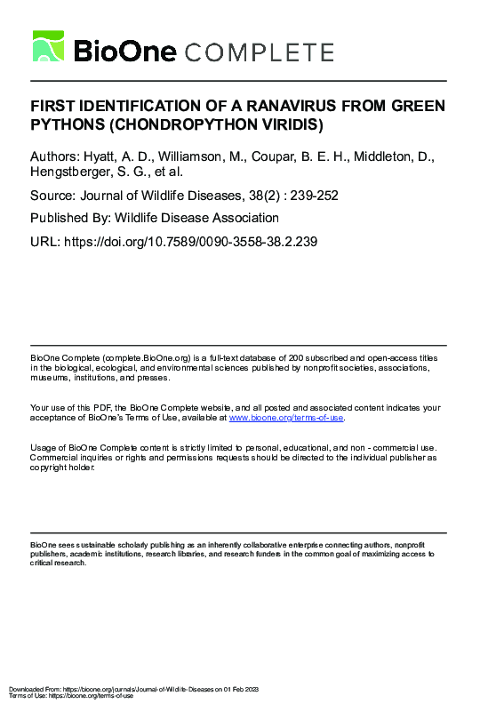 (PDF) First Identification of a Ranavirus from Green Pythons ...