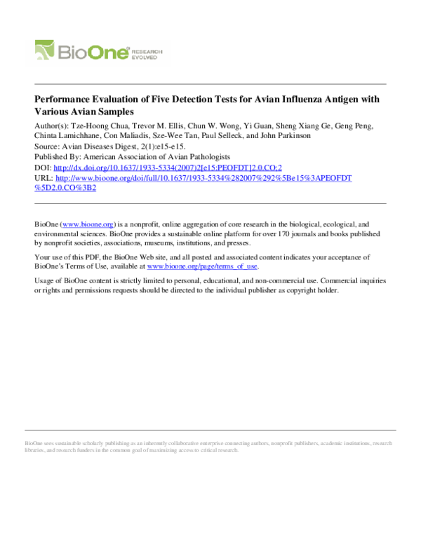 (PDF) Performance Evaluation of Five Detection Tests for Avian ...