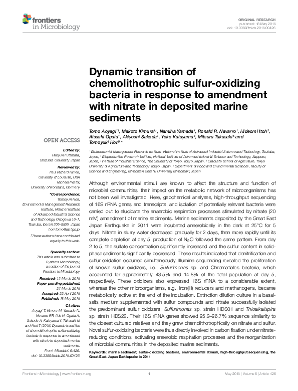 (PDF) Dynamic transition of chemolithotrophic sulfur-oxidizing bacteria ...