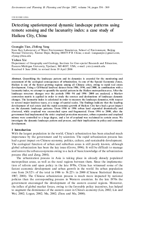 Pdf Detecting Spatiotemporal Dynamic Landscape Patterns Using Remote