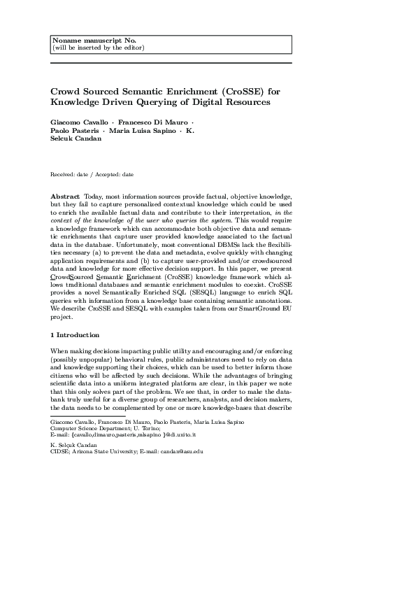 (PDF) Crowd Sourced Semantic Enrichment (CroSSE) for knowledge driven querying of digital resources