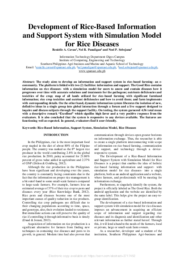 (PDF) Development of Rice-Based Information and Support System with ...