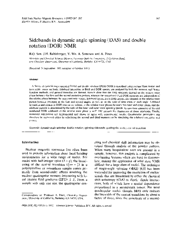 (PDF) Sidebands in dynamic angle spinning (DAS) and double rotation ...