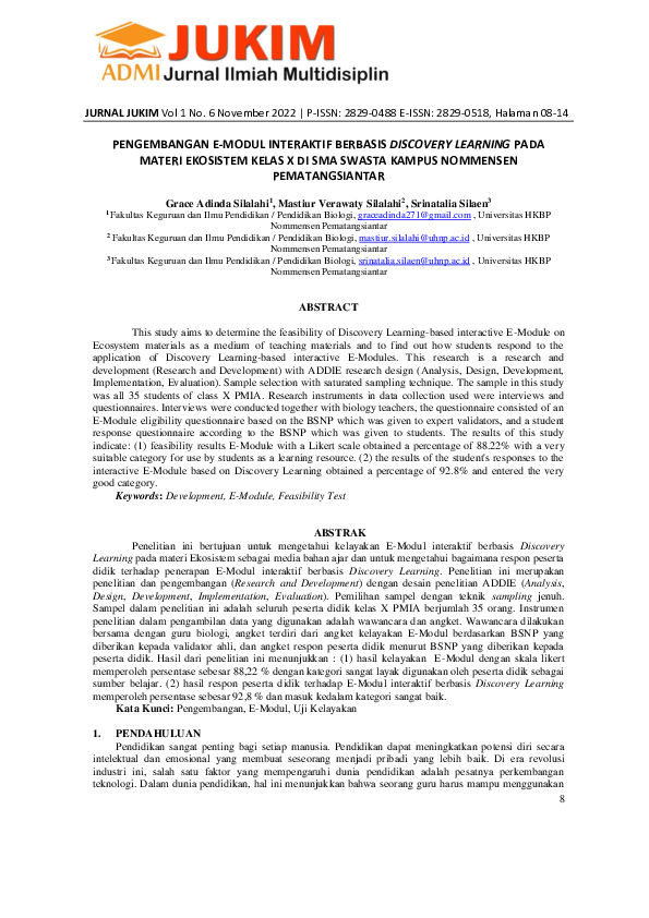 (PDF) Pengembangan E-Modul Interaktif Berbasis Discovery Learning Pada Materi Ekosistem Kelas X ...