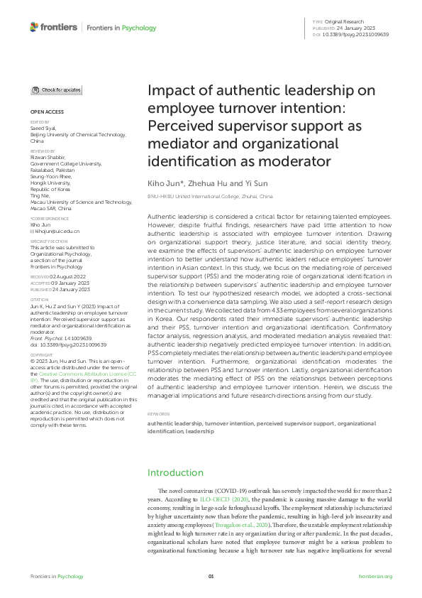 (PDF) Impact of authentic leadership on employee turnover intention ...