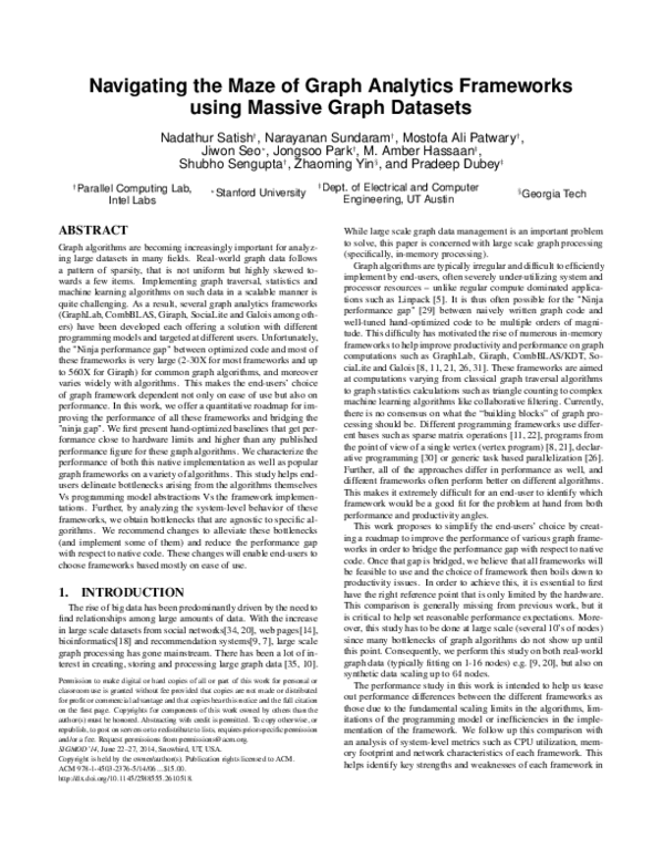 (PDF) Navigating the maze of graph analytics frameworks using massive graph datasets
