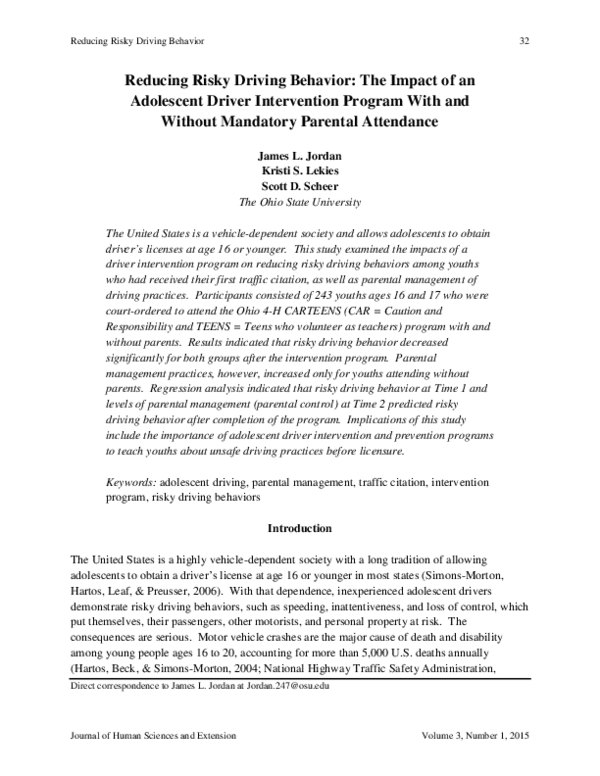 (PDF) Reducing Risky Driving Behavior: The Impact of an Adolescent Driver Intervention Program ...