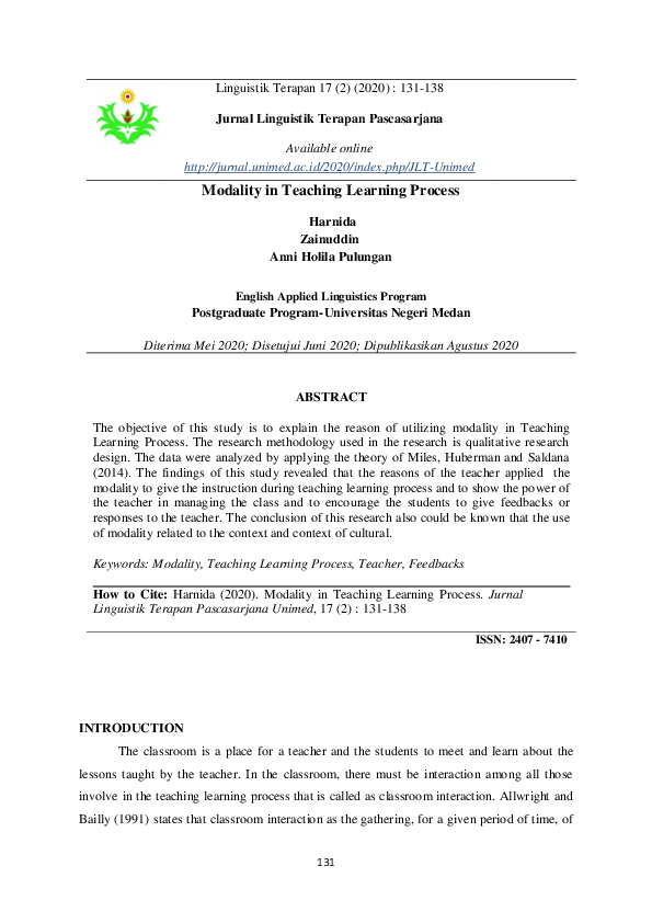 (PDF) Modality in Teaching Learning Process
