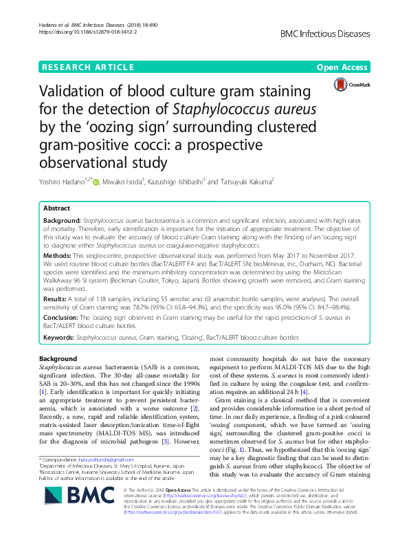 (PDF) Validation of blood culture gram staining for the detection of Staphylococcus aureus by ...