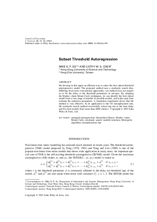 (PDF) Subset threshold autoregression
