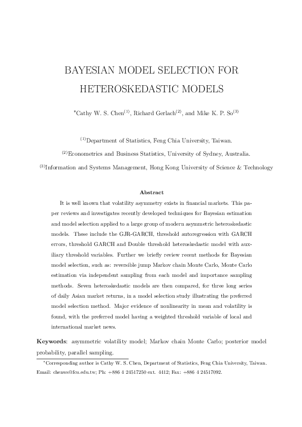 (PDF) Bayesian Model Selection for Heteroskedastic Models