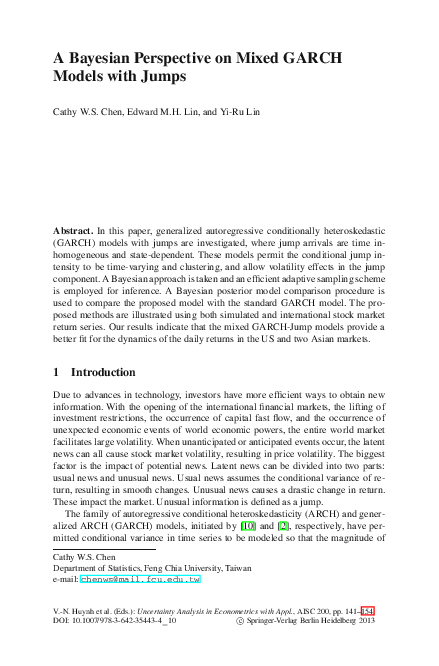 (PDF) A Bayesian Perspective on Mixed GARCH Models with Jumps