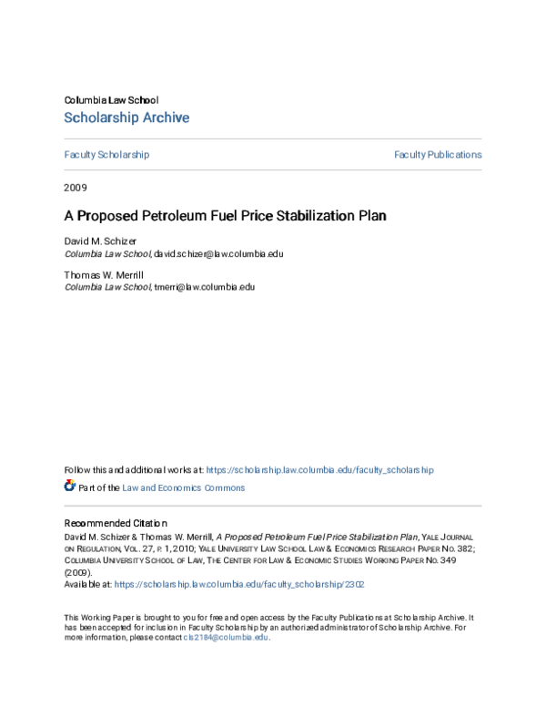 (PDF) A Proposed Petroleum Fuel Price Stabilization Plan | David M ...