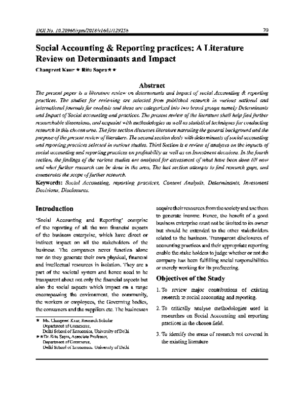 (PDF) Social Accounting & Reporting practices: A Literature Review on Determinants and Impact
