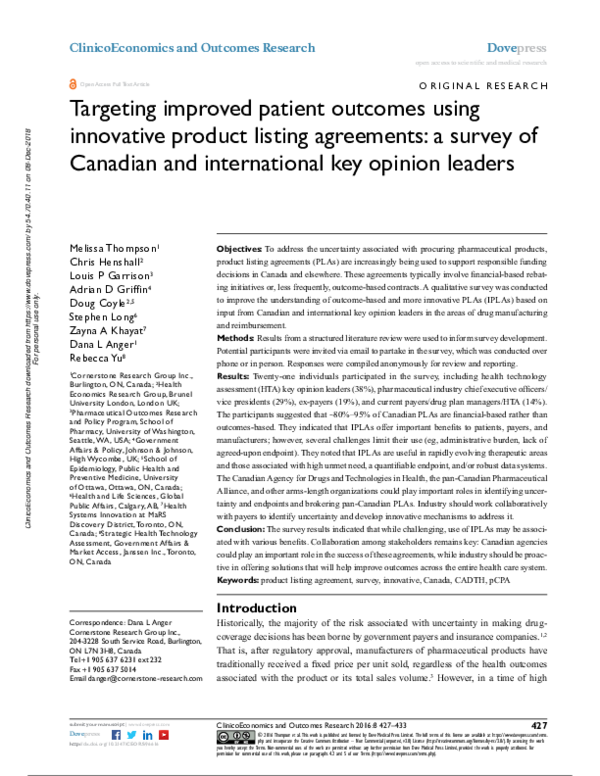 (PDF) Targeting improved patient outcomes using innovative product ...