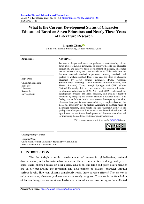 (PDF) What Is the Current Development Status of Character Education ...