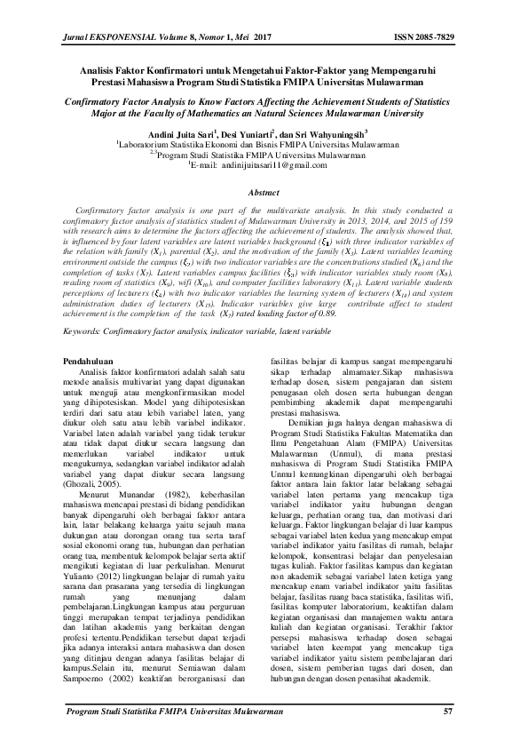 (PDF) Analisis Faktor Konfirmatori untuk Mengetahui Faktor-Faktor yang ... (PDF) Analisis Faktor Konfirmatori untuk Mengetahui Faktor-Faktor yang ...