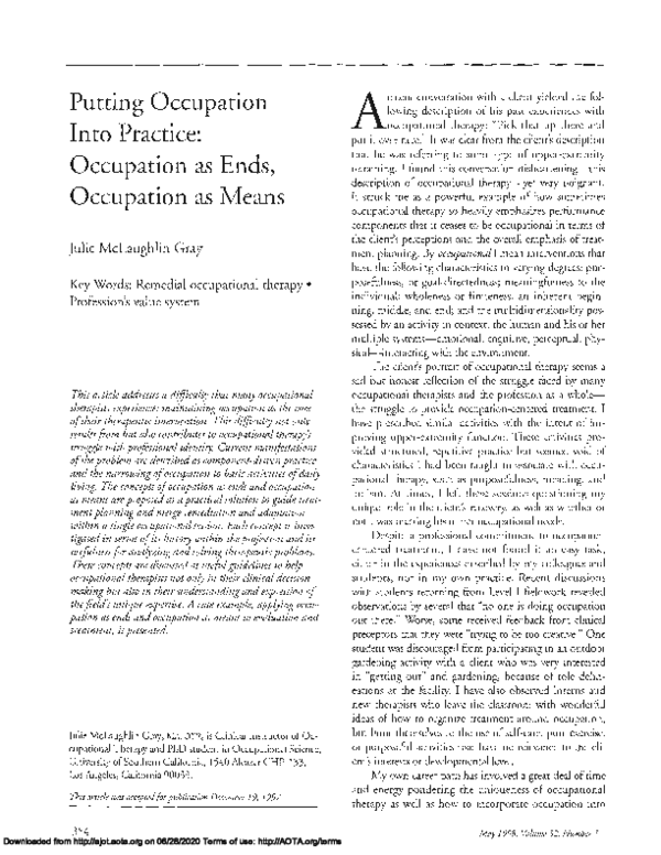 (PDF) Putting Occupation Into Practice: Occupation as Ends, Occupation ...