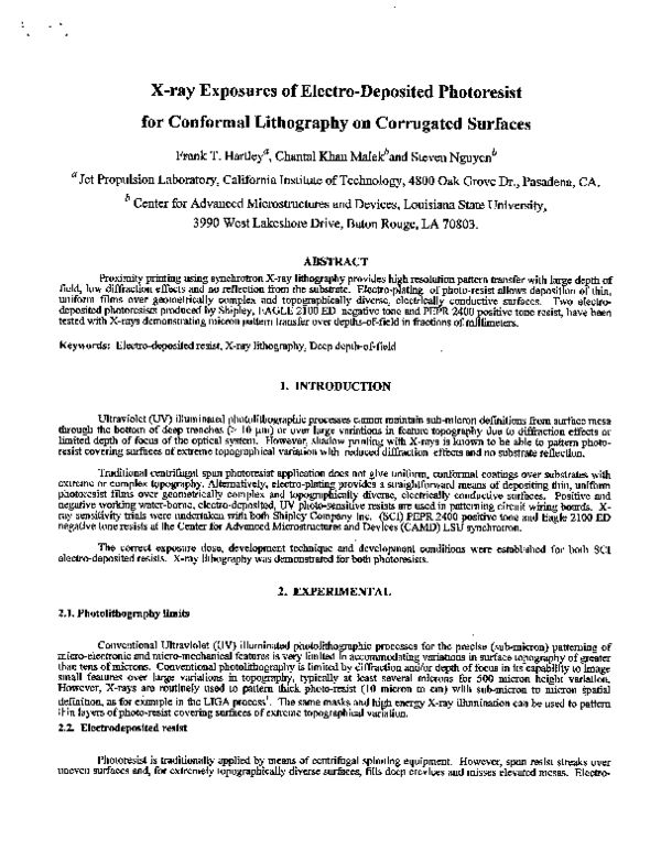 (PDF) X-ray exposures of electrodeposited photoresist for conformal ...
