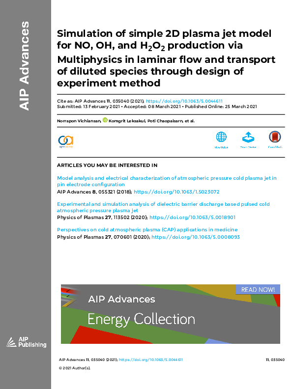 Simulation of simple 2D plasma jet model for NO, OH, and H2O2 ...