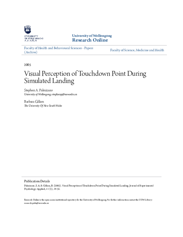 (PDF) Visual Perception of Touchdown Point During Simulated Landing