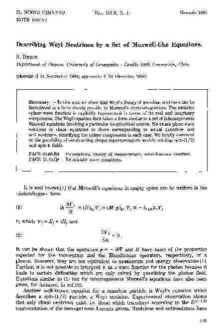 (PDF) Describing Weyl neutrinos by a set of Maxwell-like equations