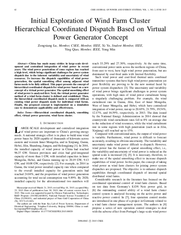Pdf Initial Exploration Of Wind Farm Cluster Hierarchical Coordinated Dispatch Based On