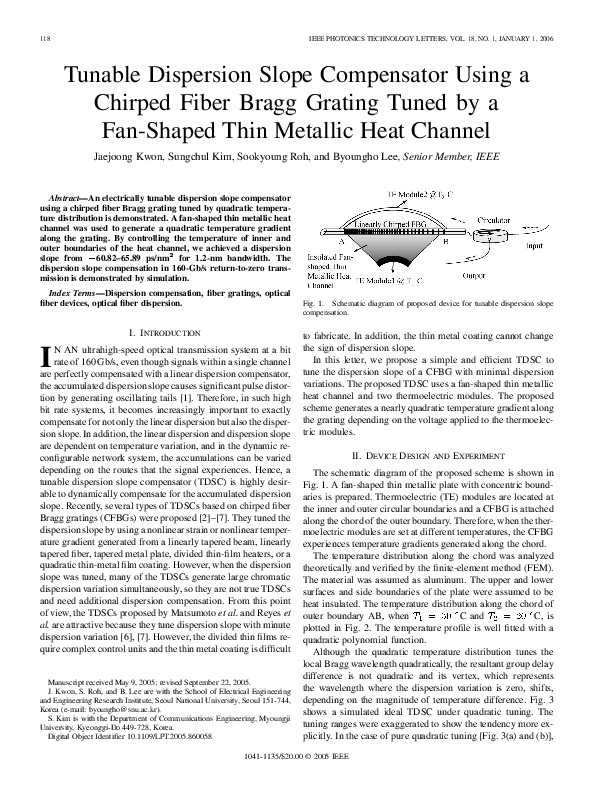 (PDF) Tunable dispersion slope compensator using a chirped fiber Bragg ...