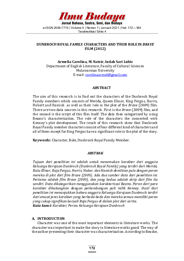 (PDF) Dunbroch Royal Family Characters and Their Role in Brave Film (2012)
